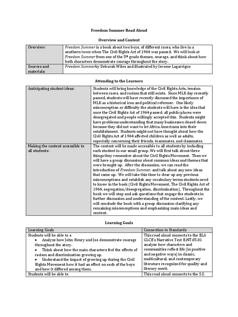 Freedom Summer Read Aloud | Download Free PDF | African American Civil ...
