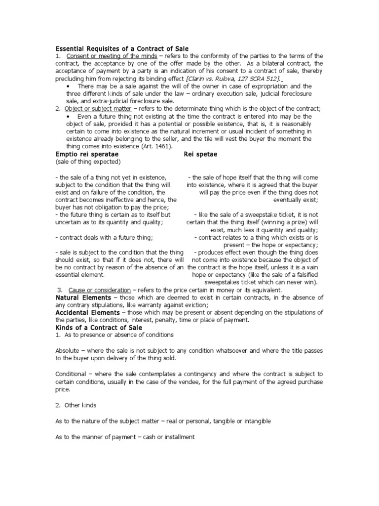 Essential Requisites of a Contract of Sale | Civil Law (Common Law ...