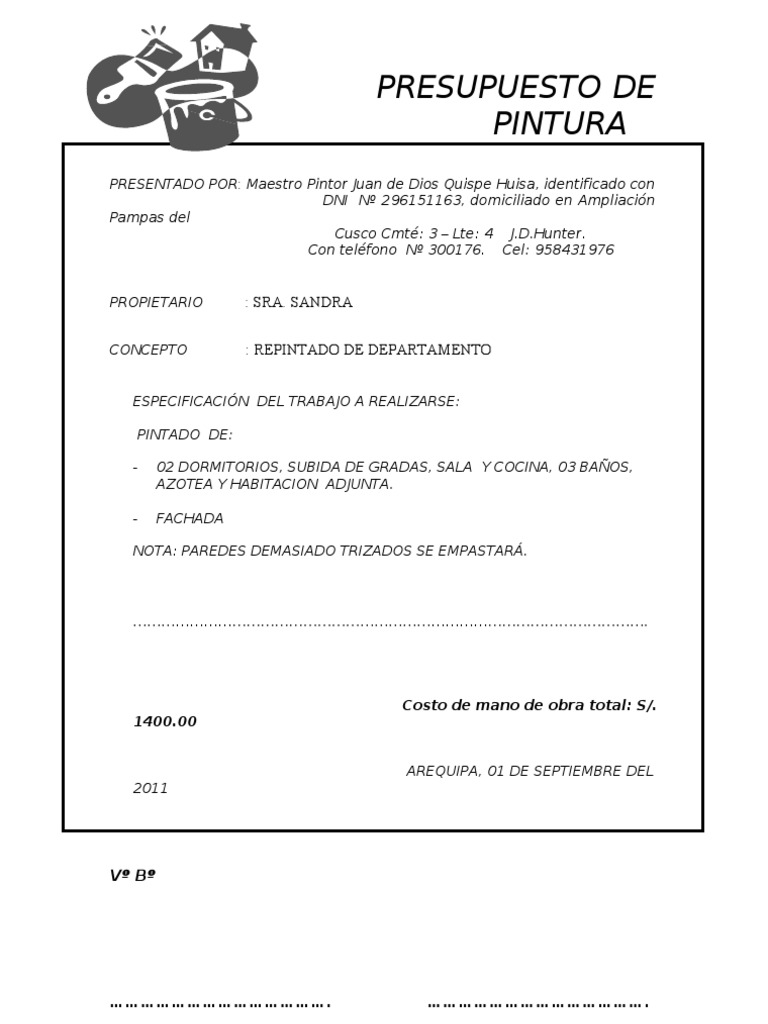 Hoja De Presupuesto De Pintura Cómo Cotizar Un Trabajo De Techado,