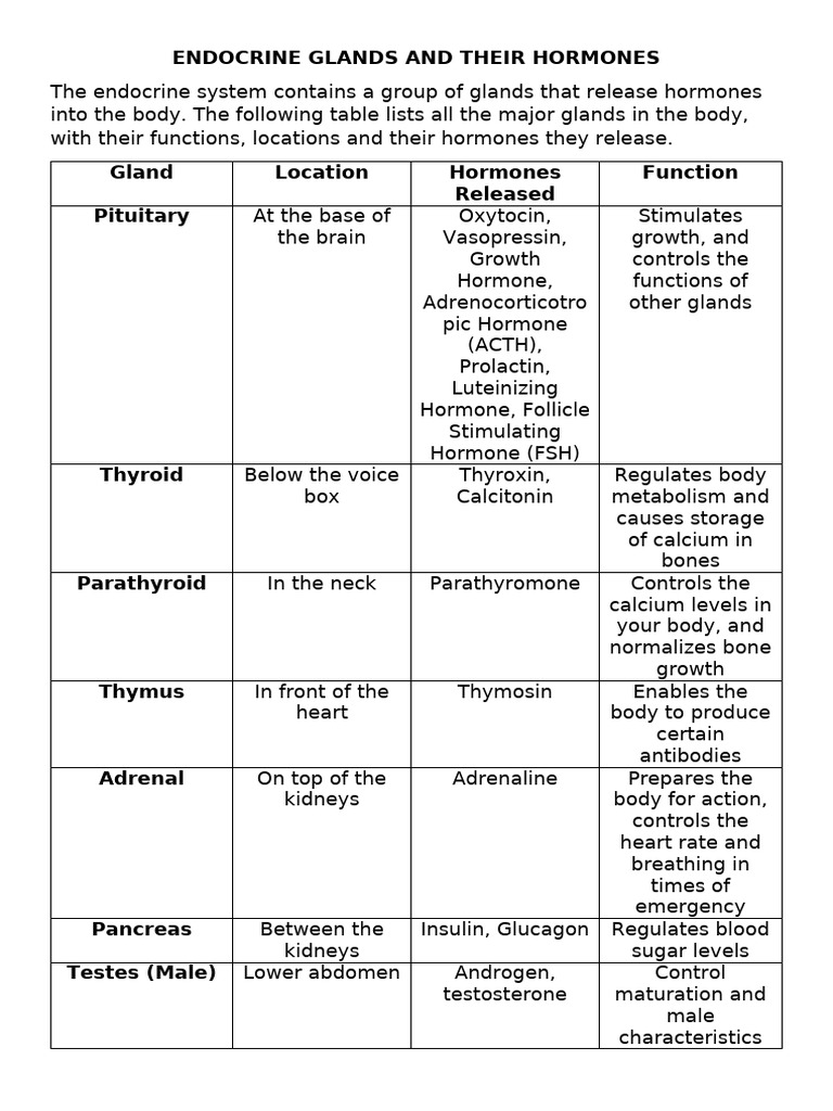 Endocrine Glands and Their Hormones | PDF | Endocrine System | Organ ...