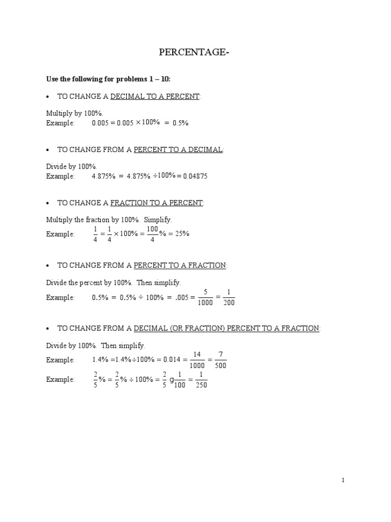Percentage-: Use The Following For Problems 1 - 10 | PDF | Fraction ...