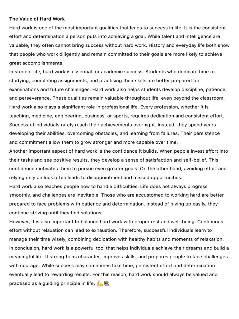 The Value of Hard Work | PDF | Courage | Goal