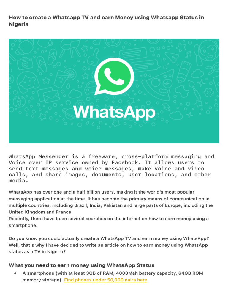 How To Create A Whatsapp TV and Earn Money Using Whatsapp Status in ...