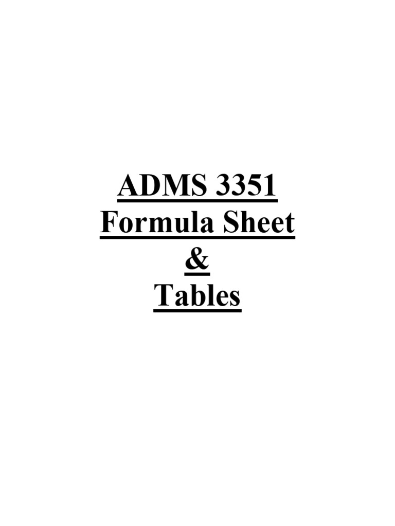 Complete ADMS 3351 Formula Sheet | PDF | Revenue | Inventory