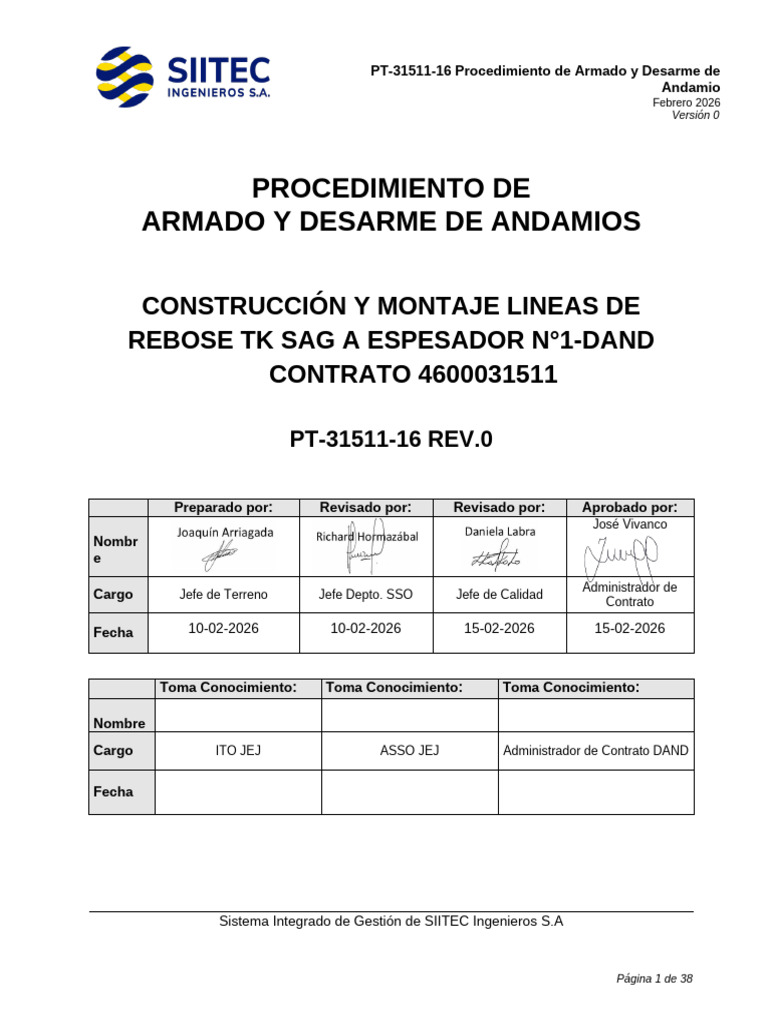 Pt-31511-016 Procedimiento de Armado y Desarme de Andamios Rev.b | PDF ...