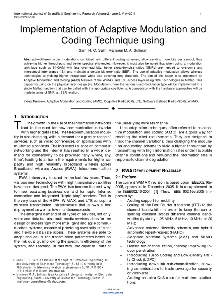 Implementation of Adaptive Modulation and Coding Technique Using | PDF ...