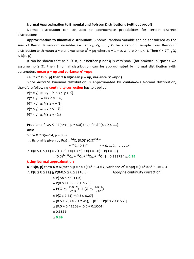 Normal Approximation To Binomial and Poisson Distributions | PDF ...