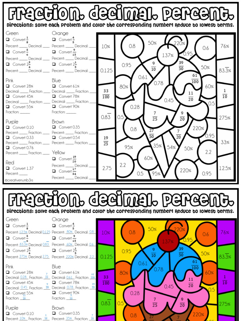 ColorbyCodeFractionDecimalPercent-1 | PDF | Decimal | Digital ...
