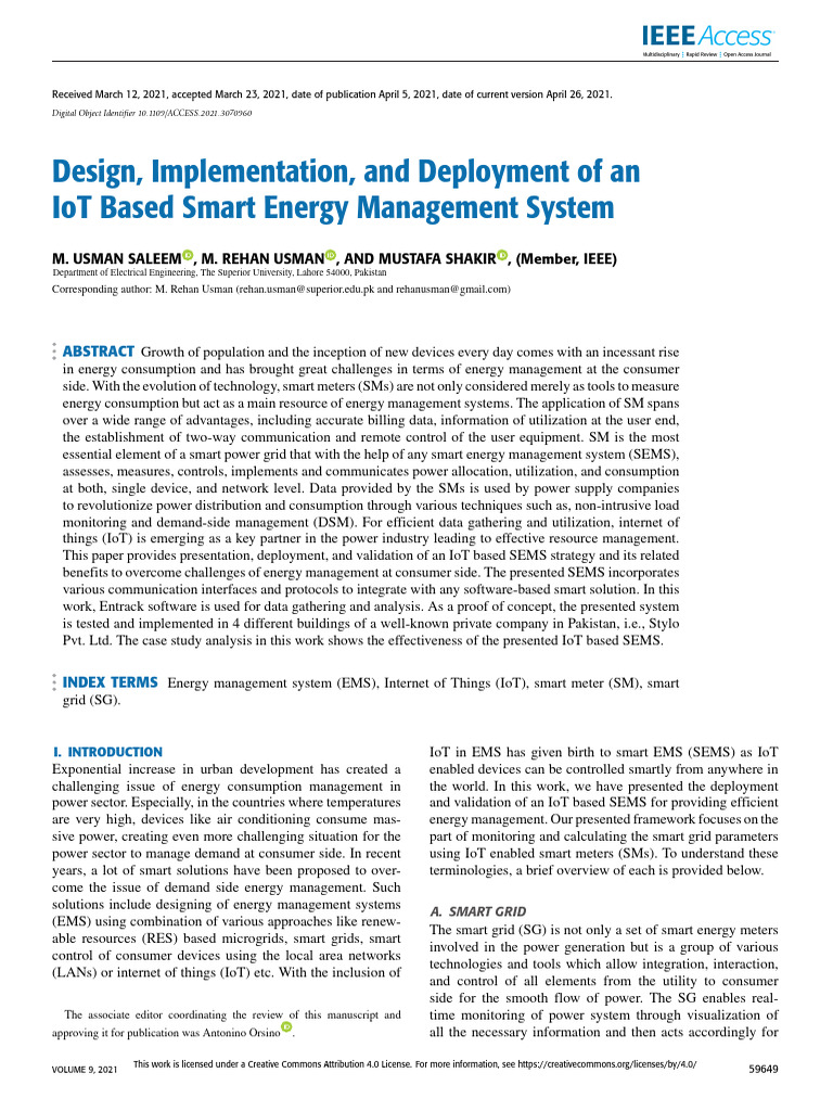IoT Based Smart Energy Management System | PDF | Internet Of Things ...