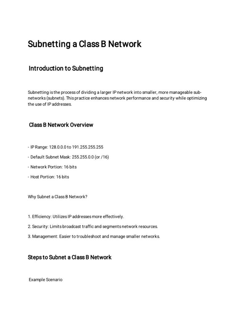 Subnet Class B | PDF