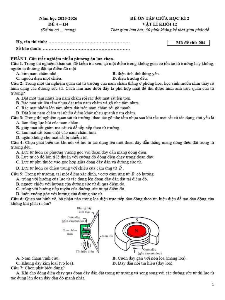 ĐỀ 4 - GKII - LÝ 12 - 2026 | PDF