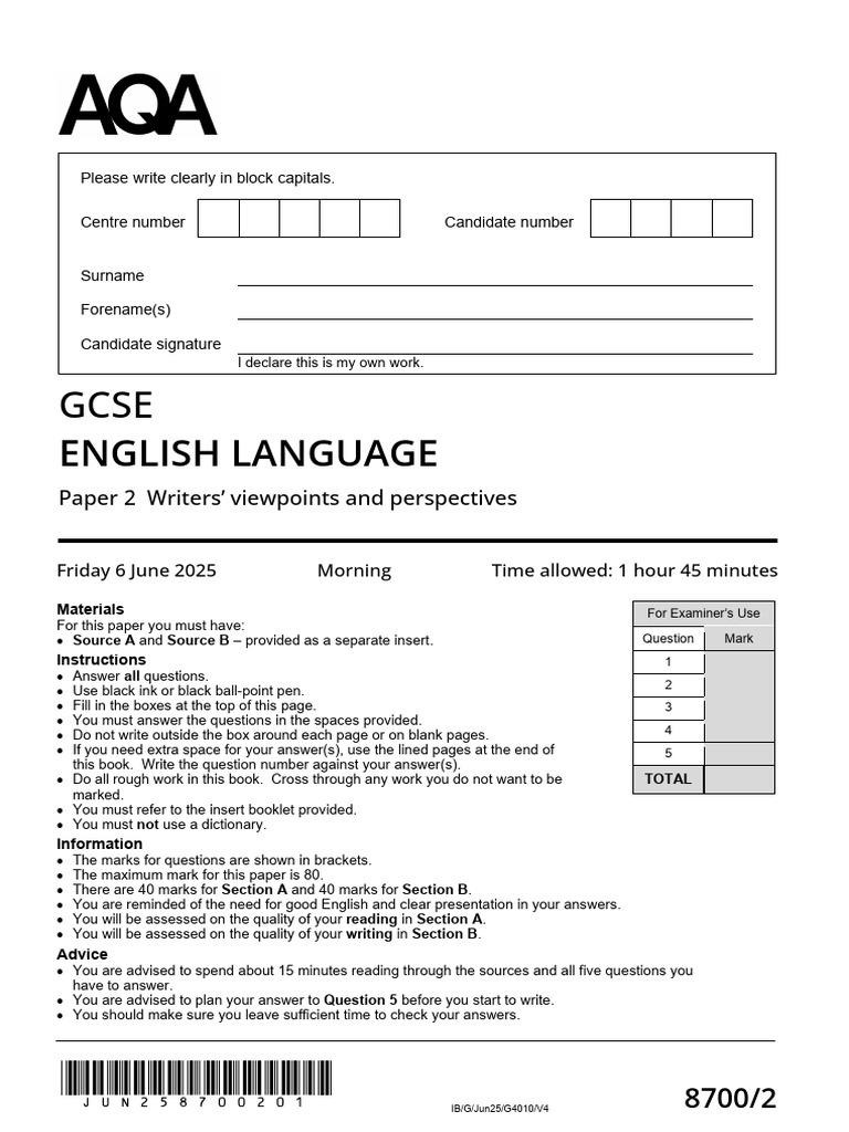 2025 GCSE English Language Paper 2 | PDF | Mountaineering | Communication