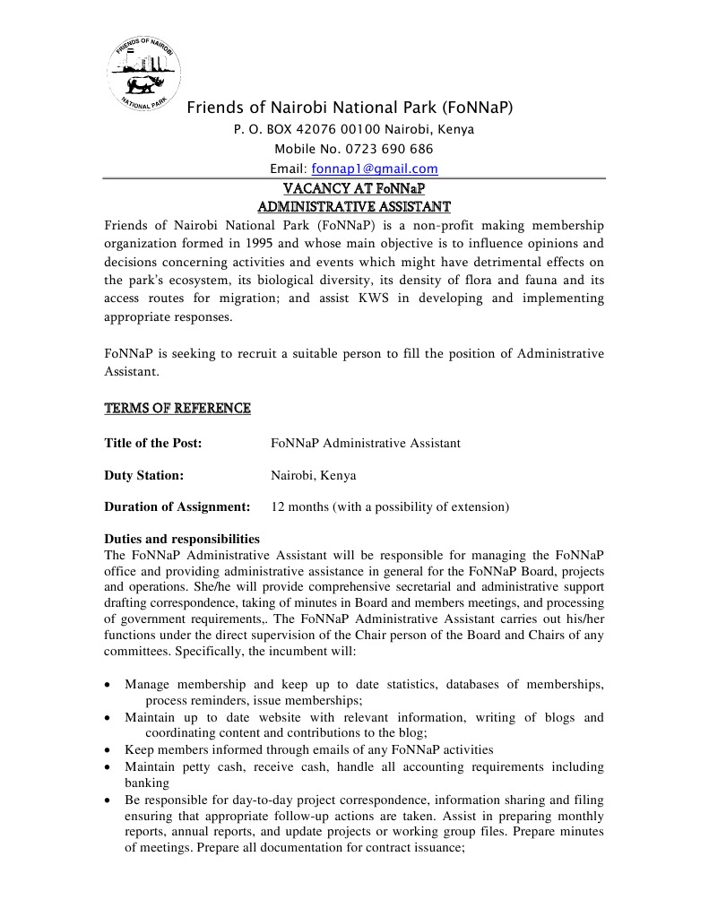 Tors For Fonnap Administrative Assistant | PDF | Email | Communication