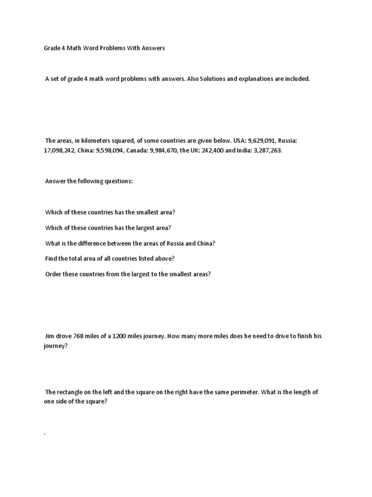 Grade 5 Math Word Problems With Answers | PDF | Fraction (Mathematics ...