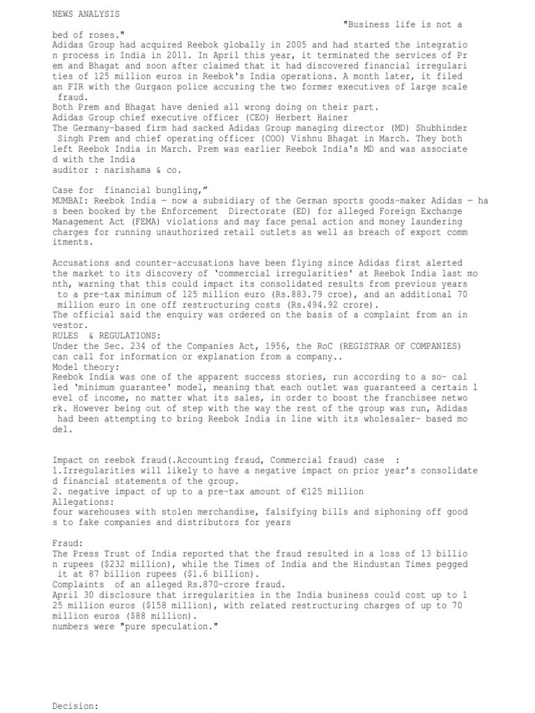 Reebok Case | PDF | Fraud | Adidas