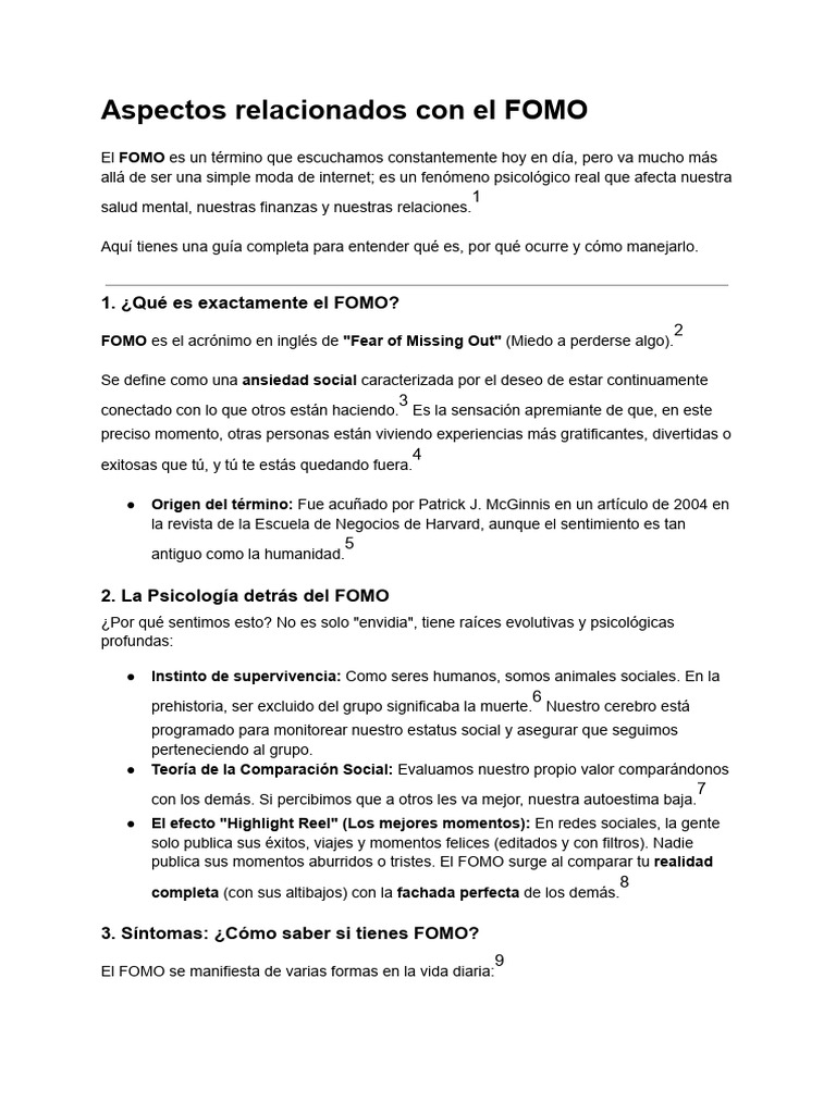 FOMO, Puntos Claves | PDF | Ansiedad | Sicología