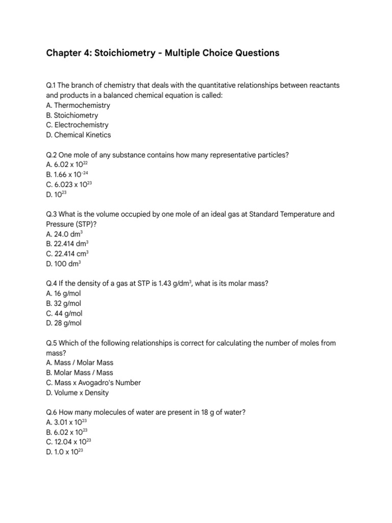 Chapter 4_ Stoichiometry | PDF | Mole (Unit) | Stoichiometry