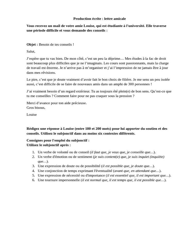 Production Écrite Lettre Amicale | PDF
