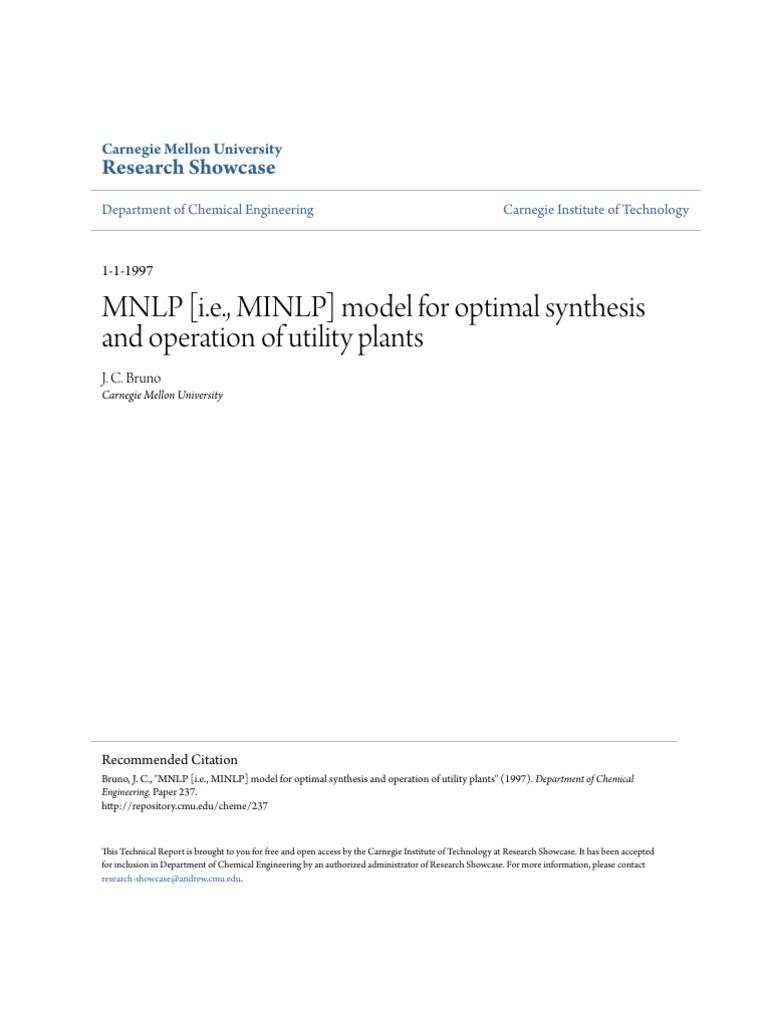 MNLP (I.e., MINLP) Model For Optimal Synthesis and Operation of Utility ...
