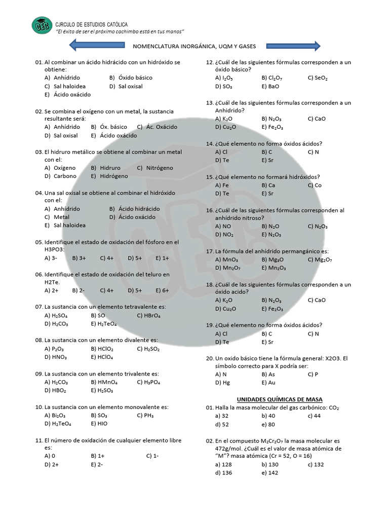 04 Nomenclatura Uqm Gases | PDF | Elementos químicos | Química