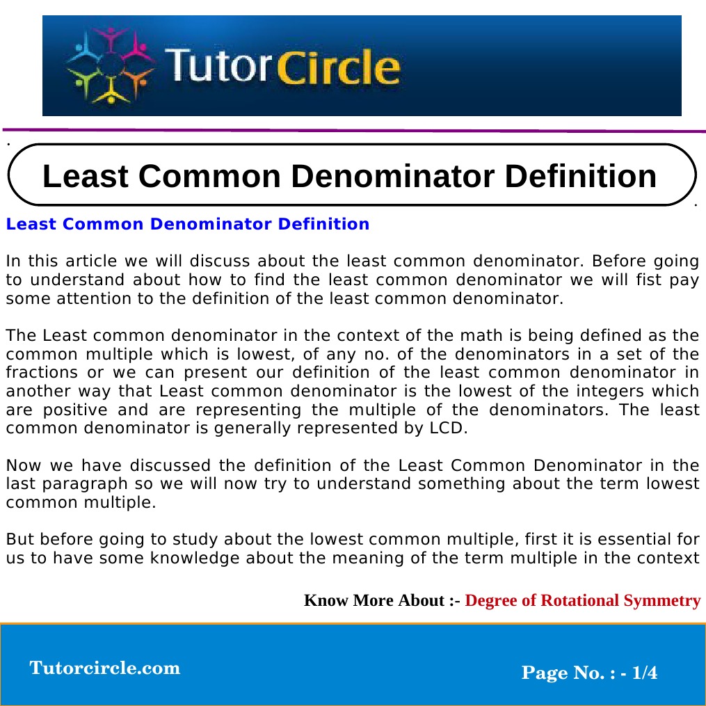 Math Basics: Least Common Denominator | PDF | Fraction (Mathematics ...