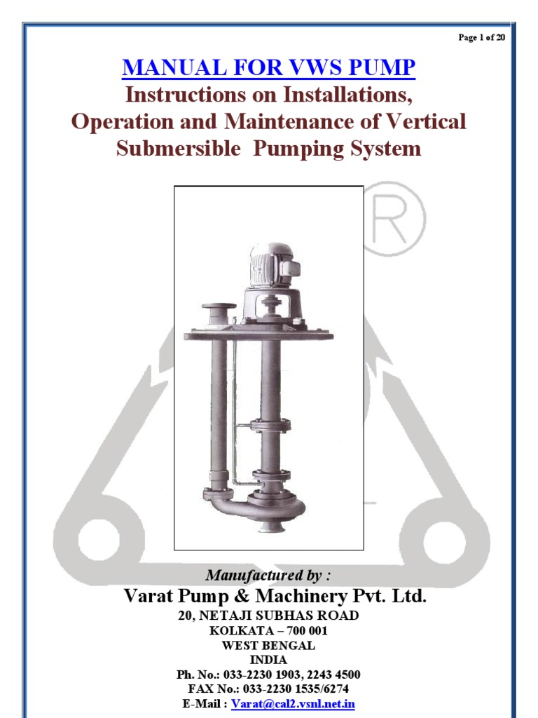VWS Pump Manual (Varat Pump & Machinery Pvt. LTD.) | PDF | Bearing ...
