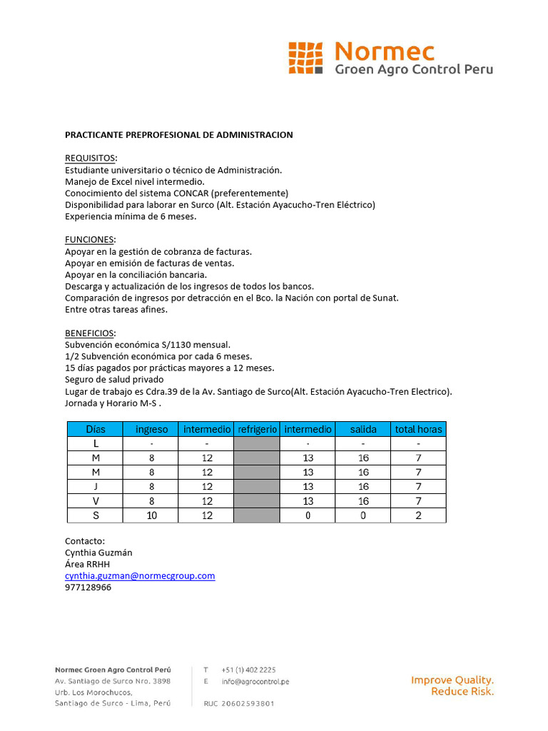 Practicante Preprofesional de Administracion - Anuncio Normec (1) (1) | PDF
