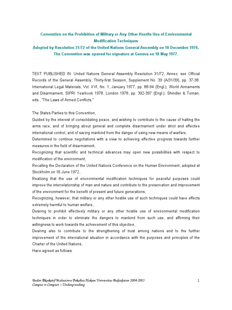 Convention On The Prohibition of Military or Any Other Hostile Use of ...