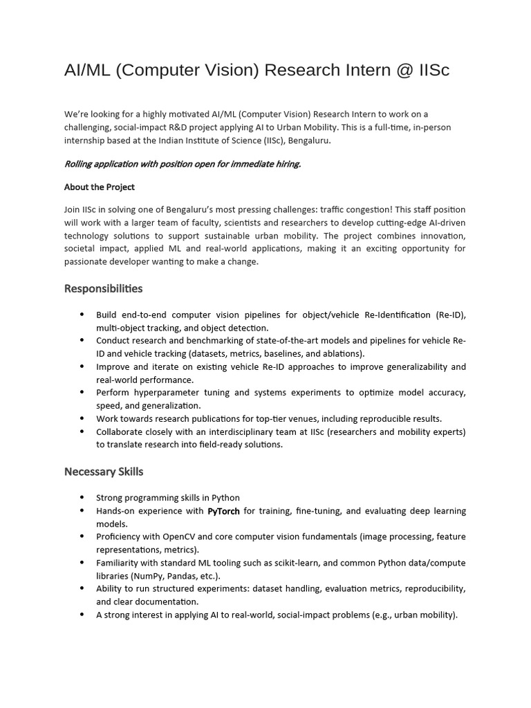 JD Computer Vision Research Intership @ IISc | PDF | Artificial ...