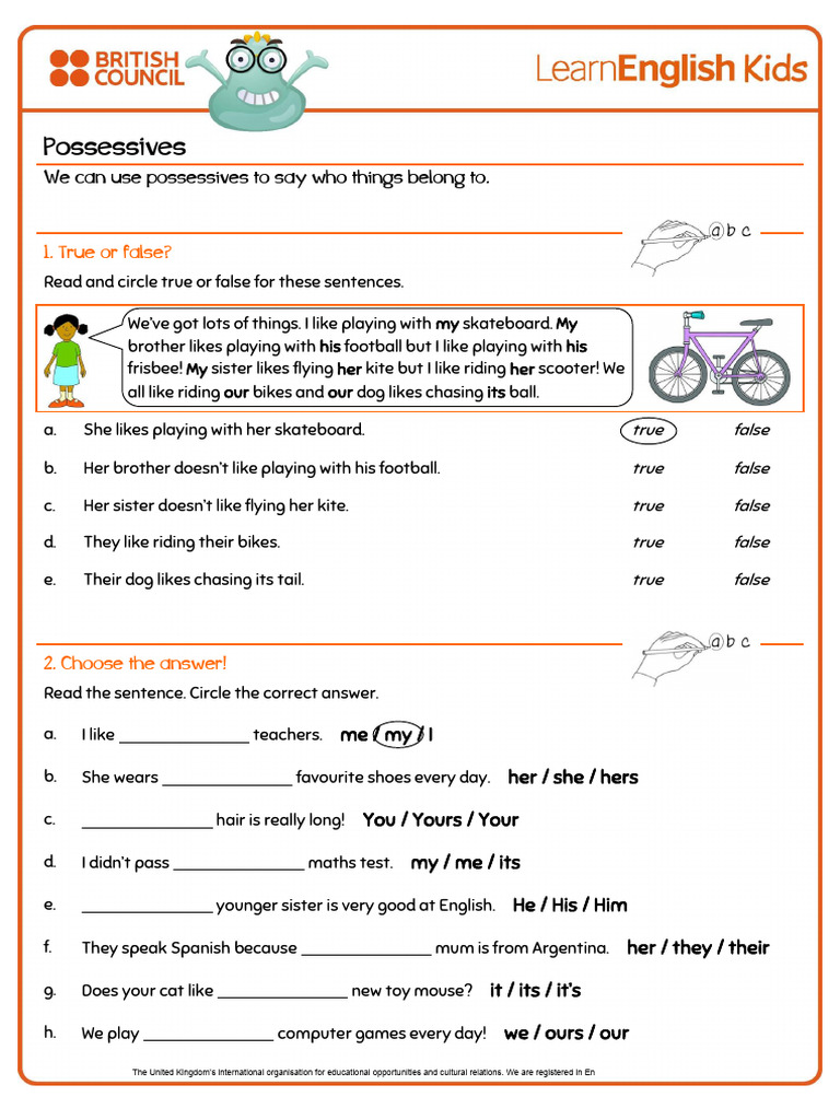 Grammar Practice Possessives Worksheet Kopyası | PDF