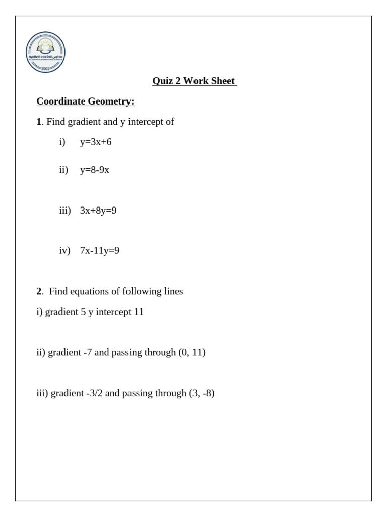 Grade 10 Quiz 2 Work Sheet | PDF