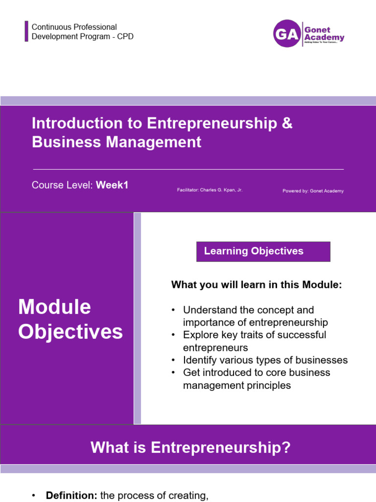 Week1 Introduction to Entrepreneurship ^0 Business Management | PDF ...