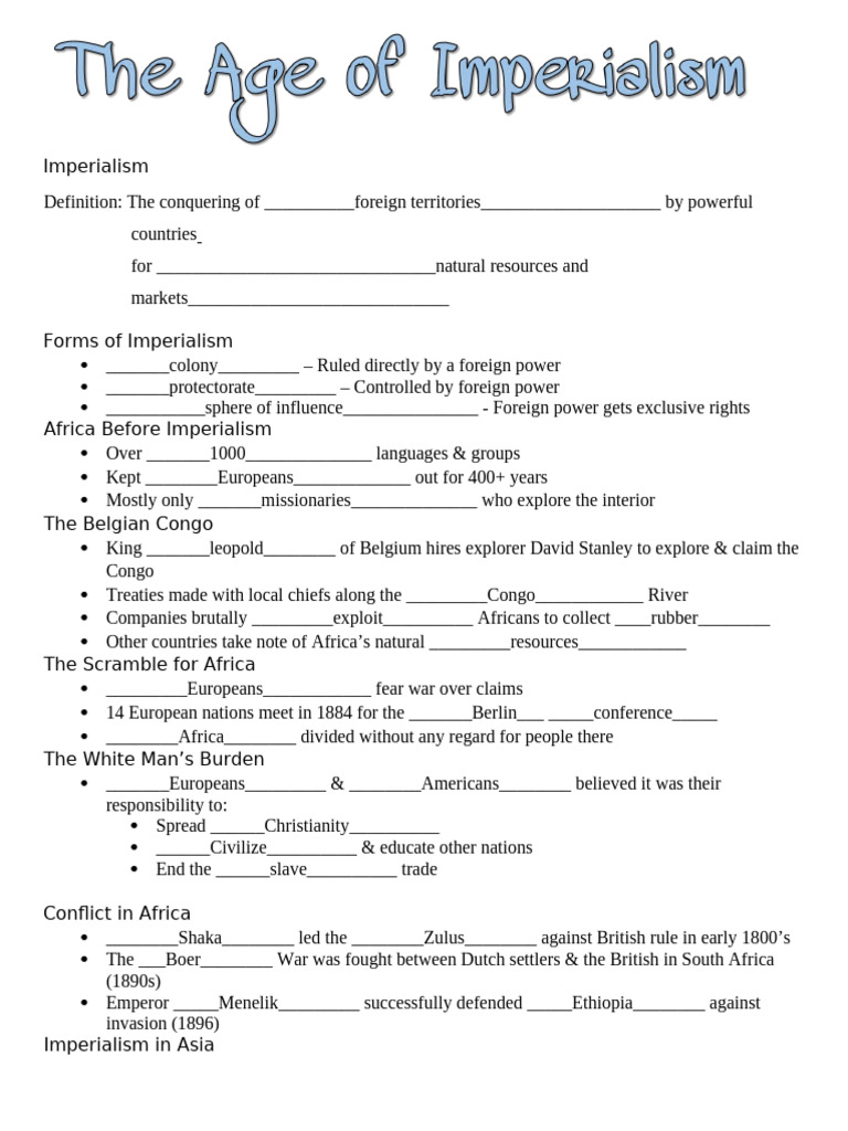 Bo Prewitt - 01 - Imperialism Overview Guided Notes Page | PDF ...