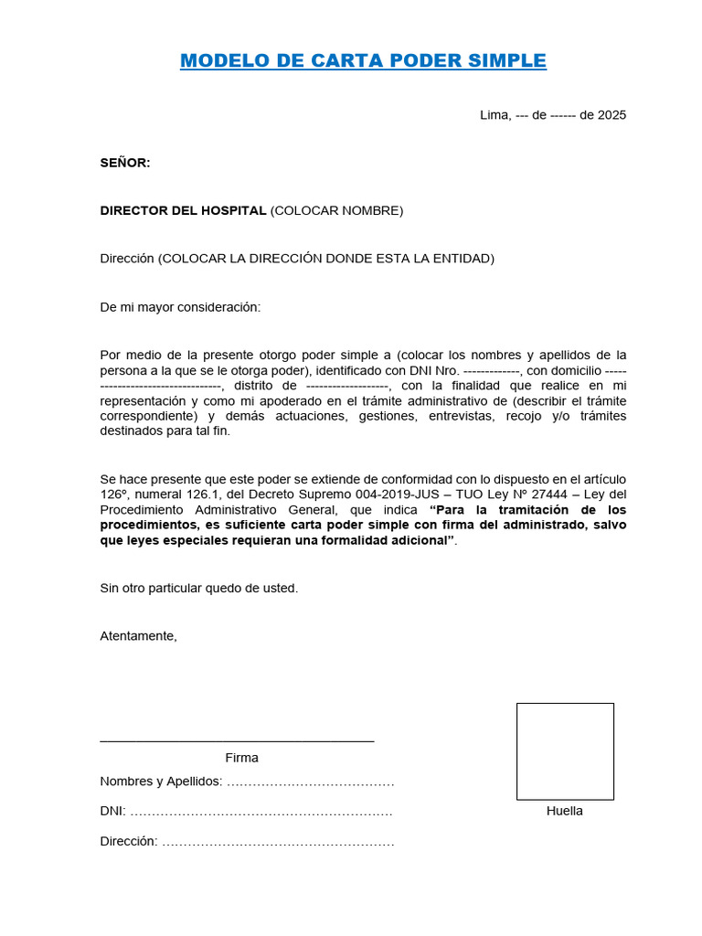 Modelo de Carta Poder Simple | PDF