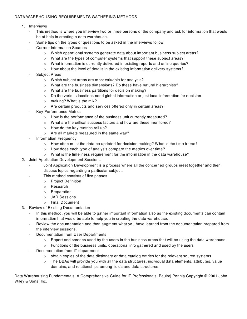 Data Warehouse Requirements Gathering Methods | PDF | Data Warehouse | Data