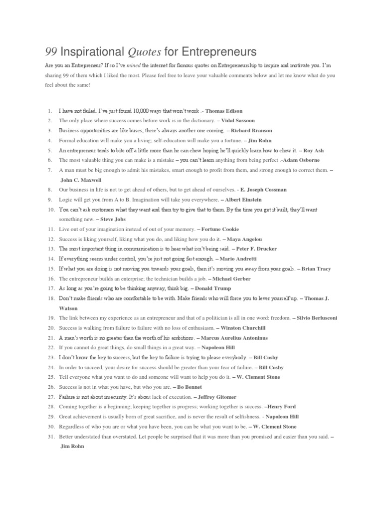 99 Inspirational Quotes For Entrepreneurs | PDF | Entrepreneurship ...