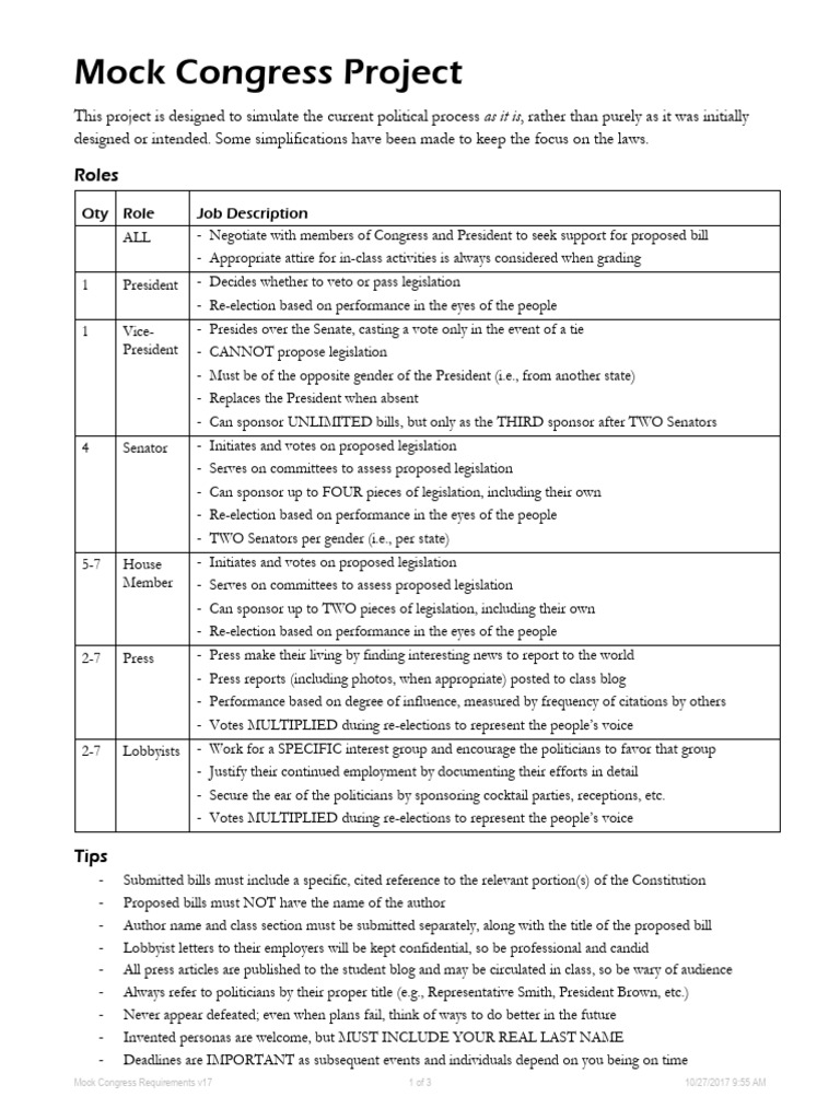 Mock Congress Requirements v17 | PDF | United States Congress ...