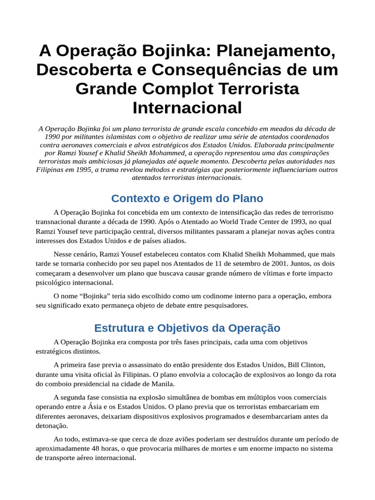 A Operação Bojinka: Planejamento, Descoberta e Consequências de Um ...