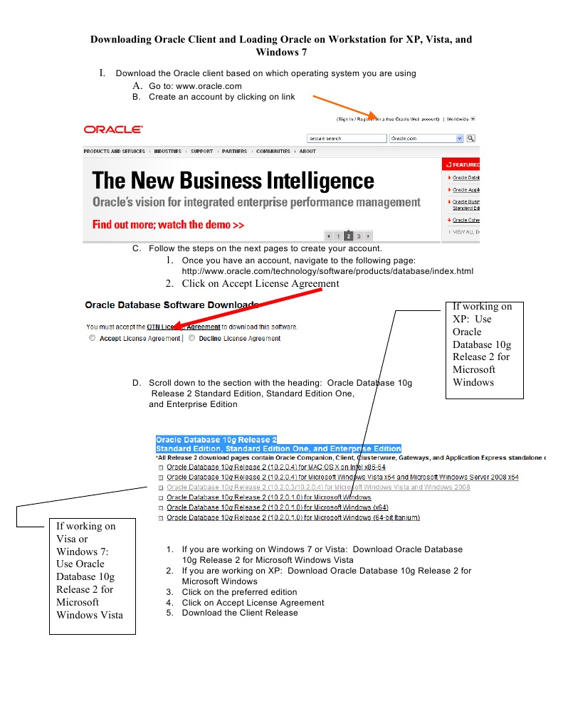 Downloading Oracle Client And Sql Plus Set Up Directions Xp Vista Windows 7 Rev Pdf Oracle