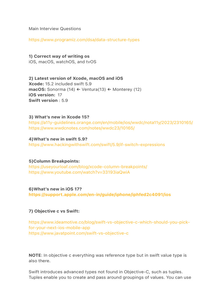 Main Interview Questions | PDF | Swift (Programming Language) | Objective C
