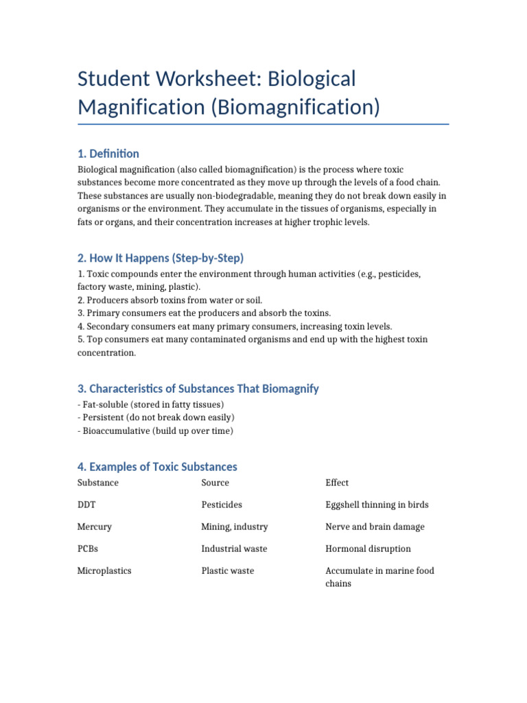 Biological Magnification Student Worksheet | PDF