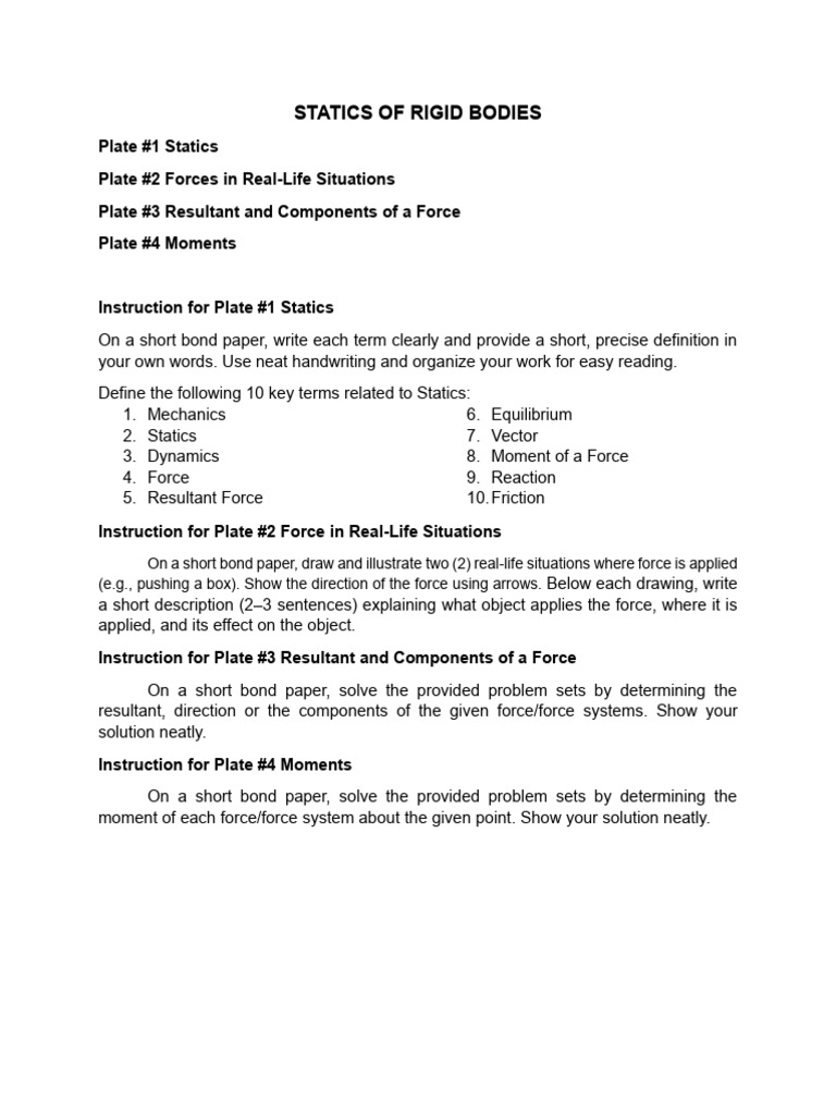 Statics of Rigid Bodies Prelim Plates | PDF | Force | Rotation