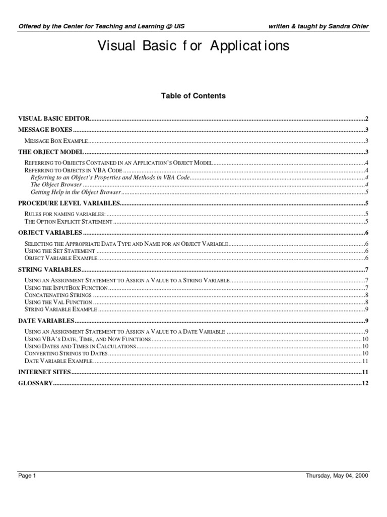 Visual Basic For Applications Subroutine Variable Computer Science