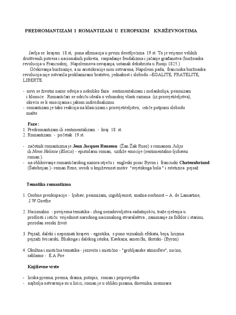 Predromantizam I Romantizam U Europskim | PDF