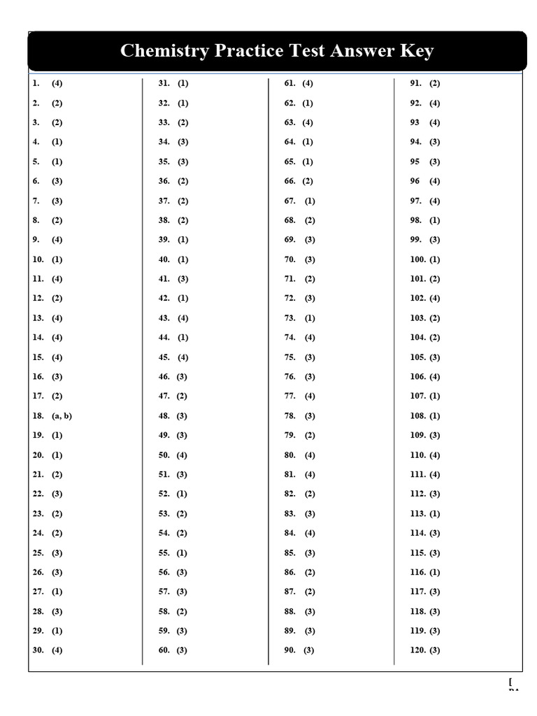 Chemistry Practice Test Answer Key | PDF