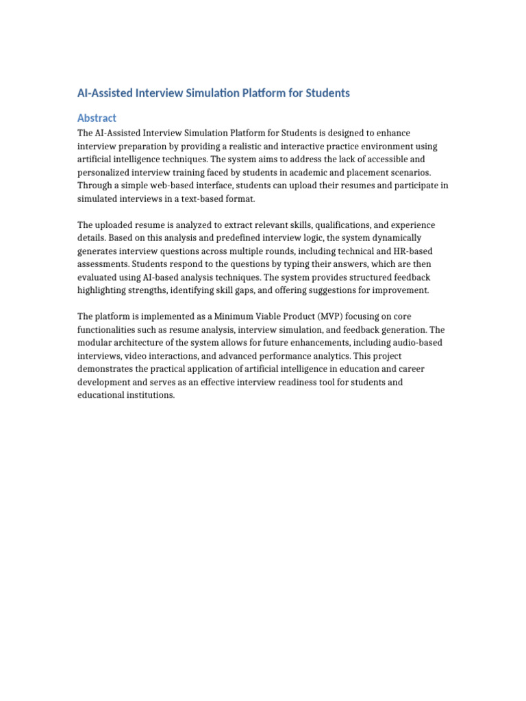 AI Assisted Interview Simulation Abstract | PDF