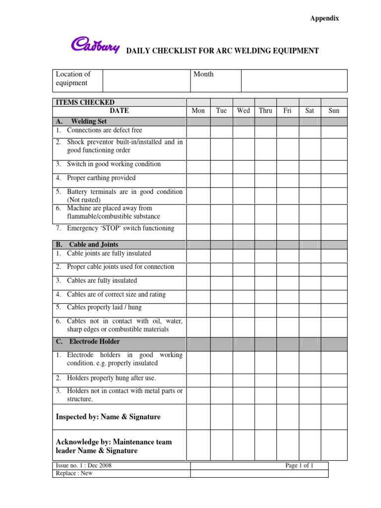 Checklist for Welding Equipment | PDF