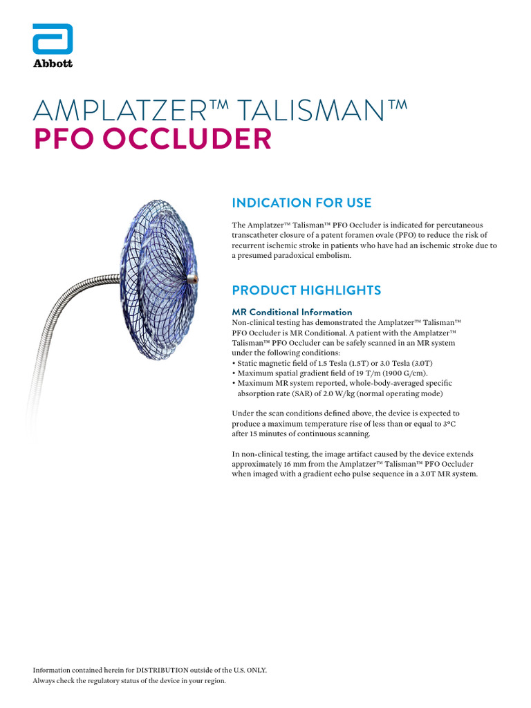 Amplatzer Talisman PFO Spec Sheet | PDF | Cardiovascular System ...