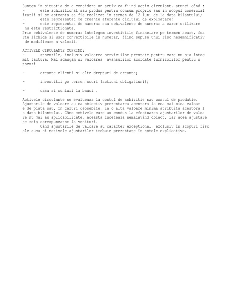 Evaluarea Activelor Circulante | PDF