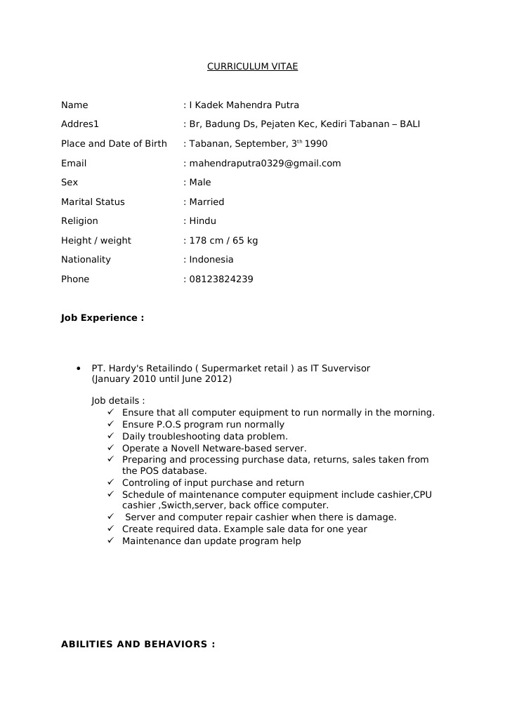 Curriculum Vitae Mahendra Putra | PDF